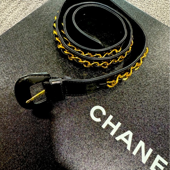 CHANEL | Accessories | Chanel Black Leather Belt Goldplated Accents 75 ...